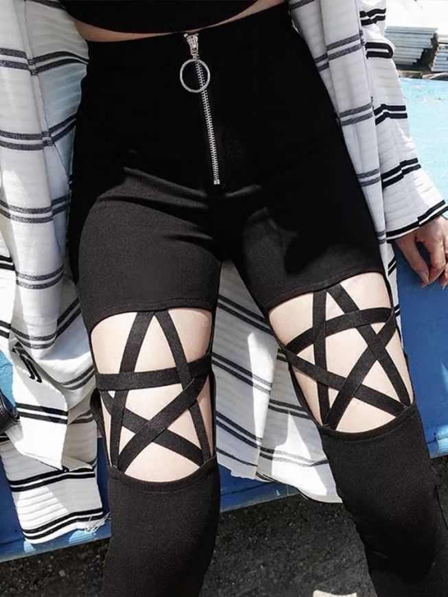 Pentagram Peekaboo Knee Pants - Eclipse Boutique